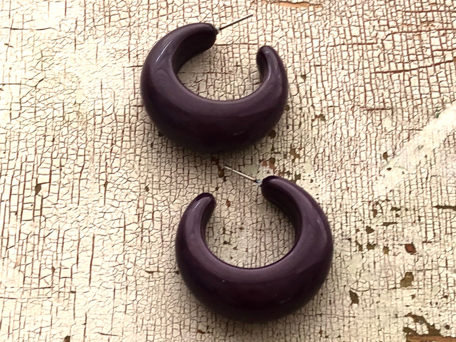 Black Chunky Hoops | Retro Large Lucille Ball Hoops | Vintage Lucite ...