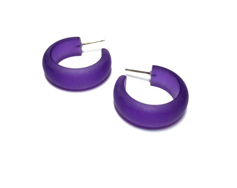 Deep Purple Hoop Earrings | Dark Purple Frosted Hoops | Vintage Lucite ...
