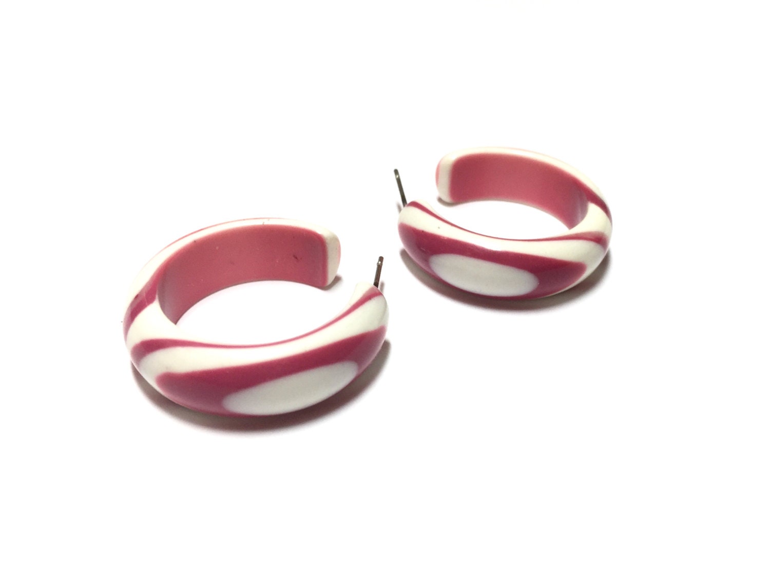 Hot Pink Hoop Earrings Fuchsia Agate Hoops Vintage Marbled | Etsy