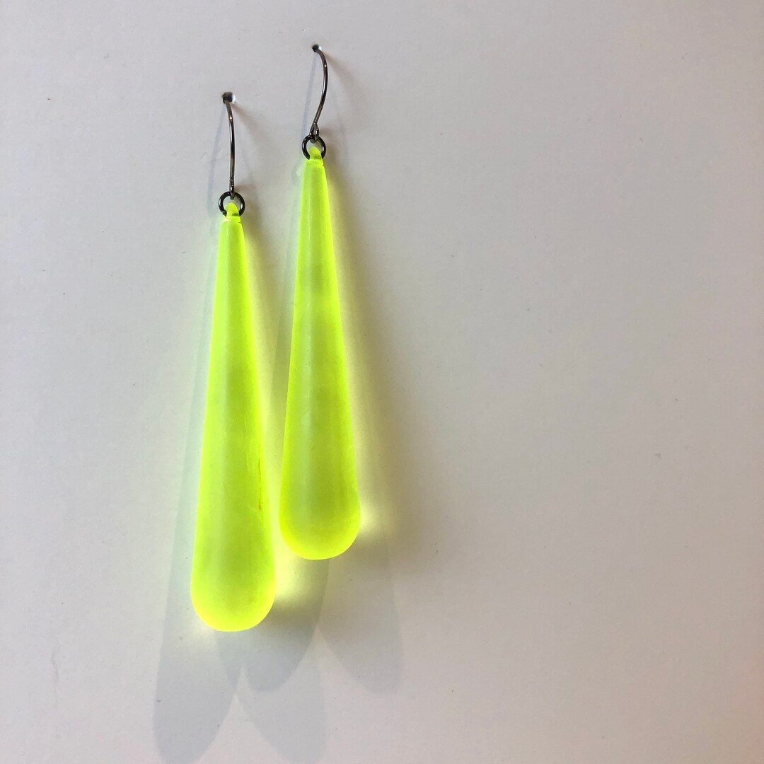 Neon Yellow Long Teardrop Lucite Statement Earrings - Etsy