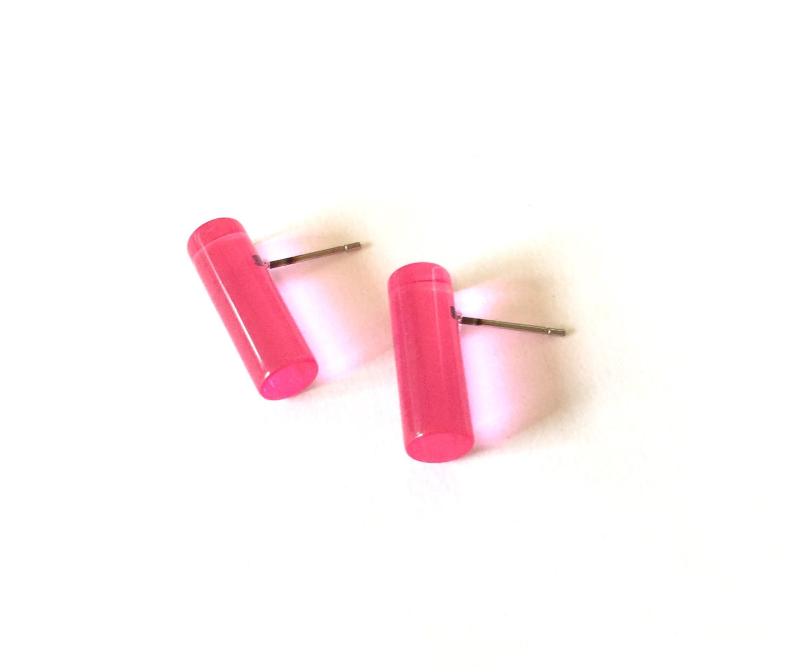 Pink Stick Stud Earrings | Hot Pink Earrings | Vintage Transparent ...