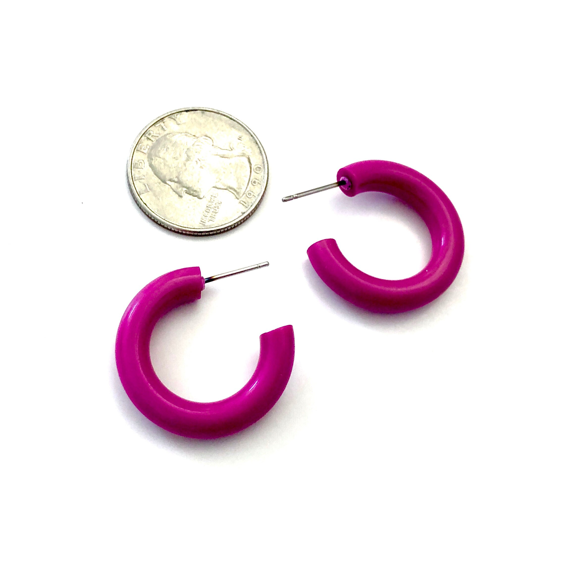 Hot Pink Lucite Tube Hoop Earrings - Vintage Tube Hoops - Etsy