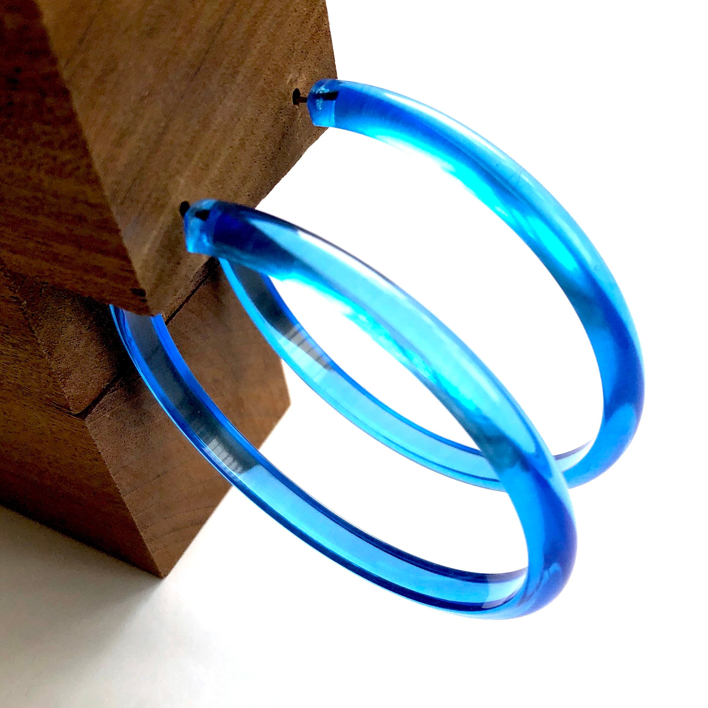 Aqua Blue Transparent Bangle 3 Inch Hoop Earrings See | Etsy