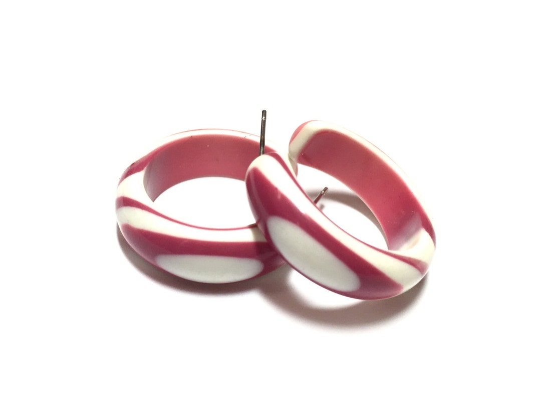 Hot Pink Hoop Earrings | Fuchsia Agate Hoops | Vintage Marbled Hot Pink ...
