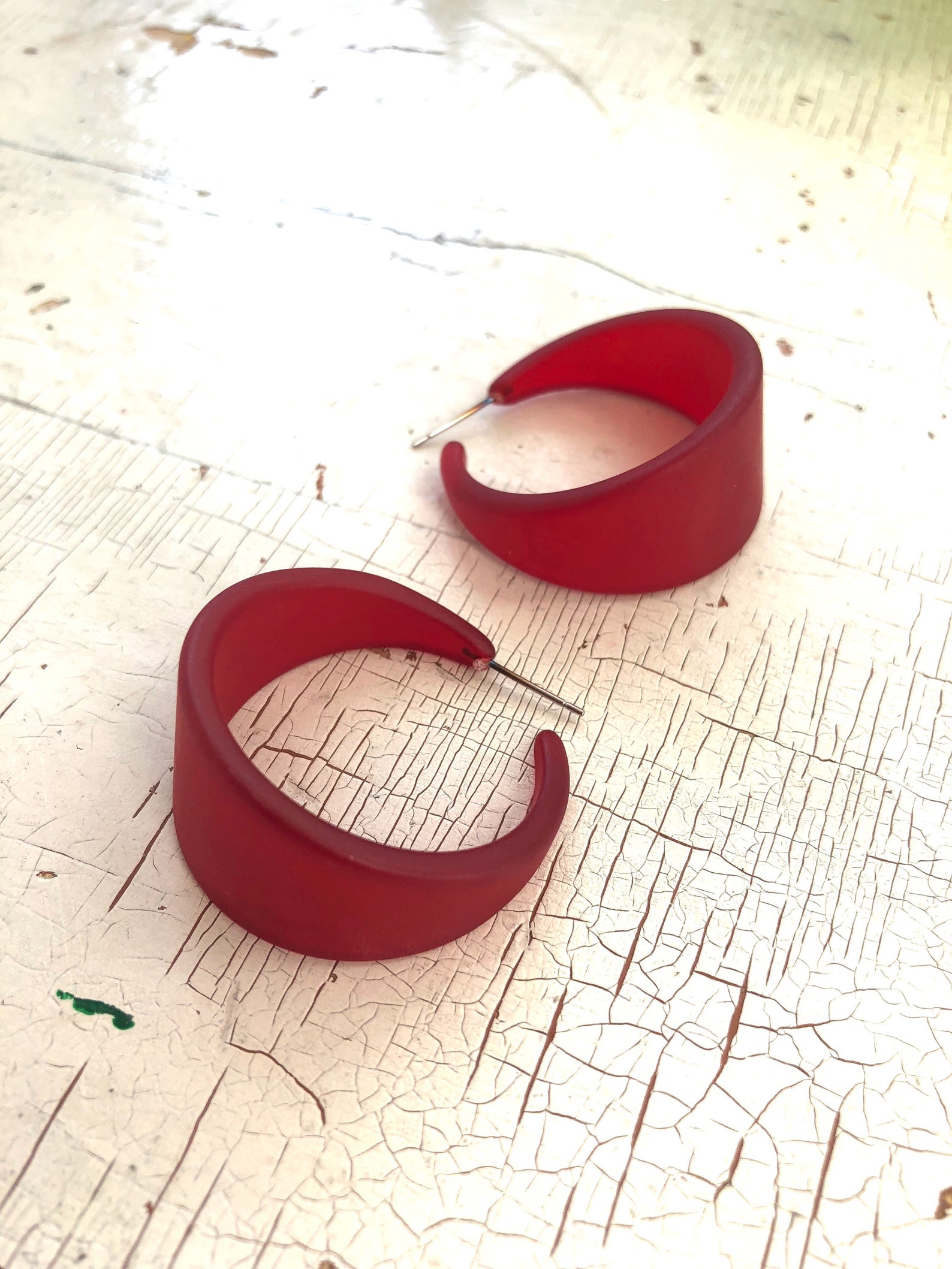 Red Hoop Earrings Large Cherry Red Hoops Frosted Bettie - Etsy