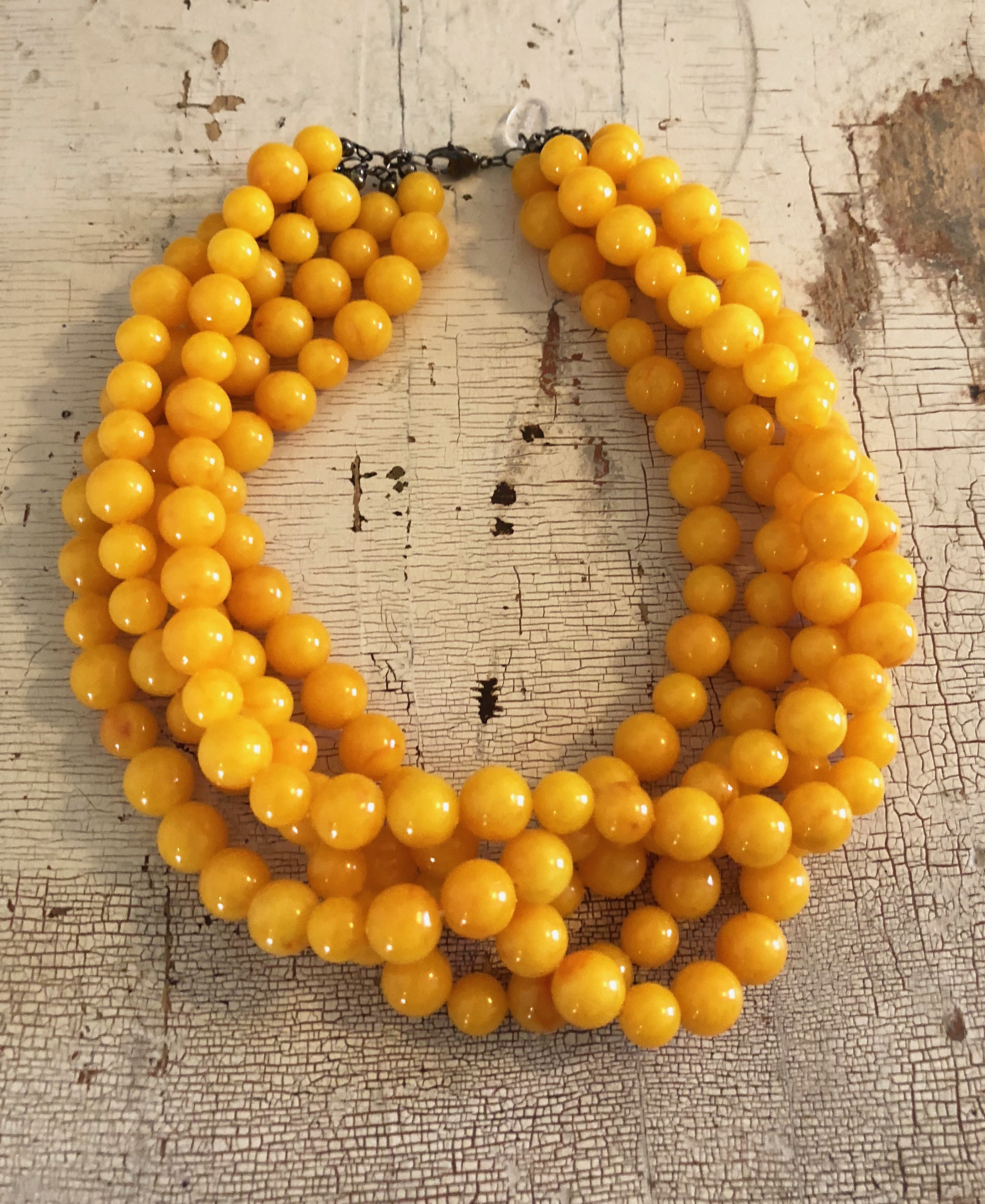 Golden Yellow Beaded Statement Necklace Vintage Lucite | Etsy