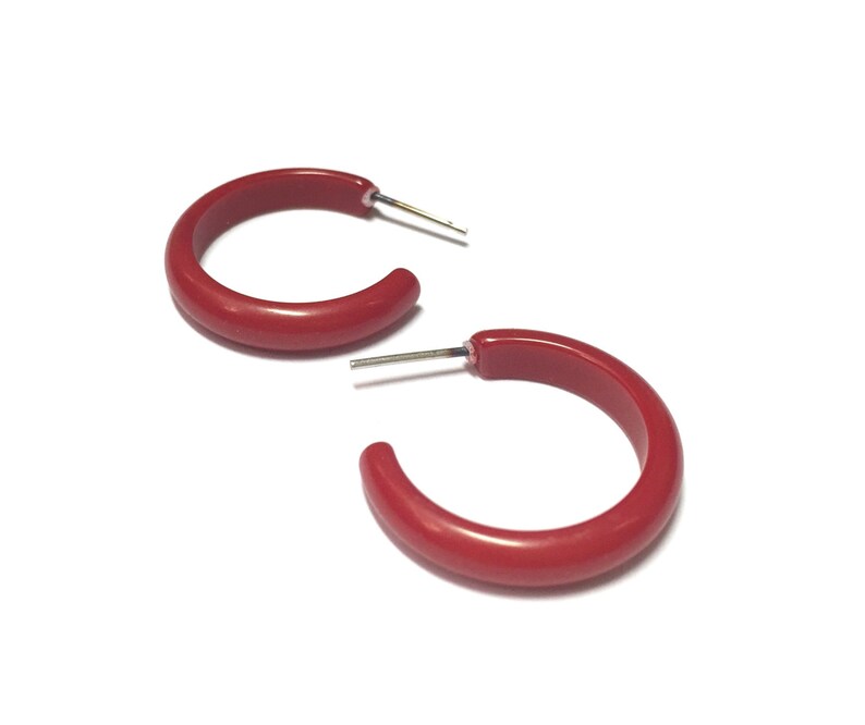 Red Hoops Brick Red Skinny Perfect Hoop Earrings Lucite - Etsy