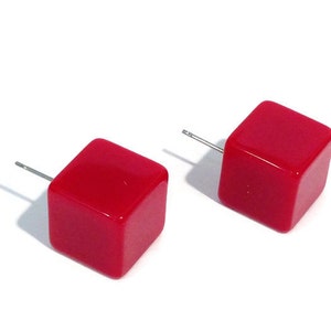 Cherry Red Jumbo Cube Stud Earrings - Etsy