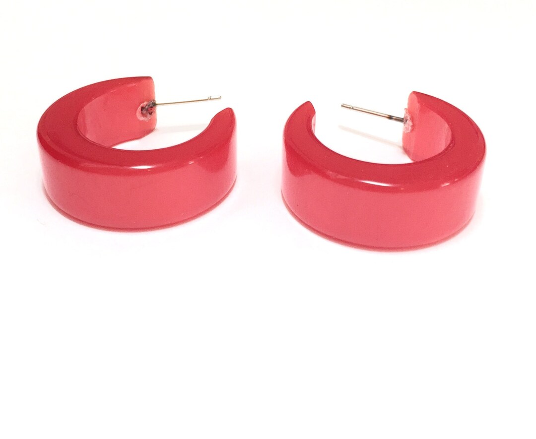 Red Hoops Cherry Red Chunky Mod Moonglow Hoop Earrings Vintage Lucite ...