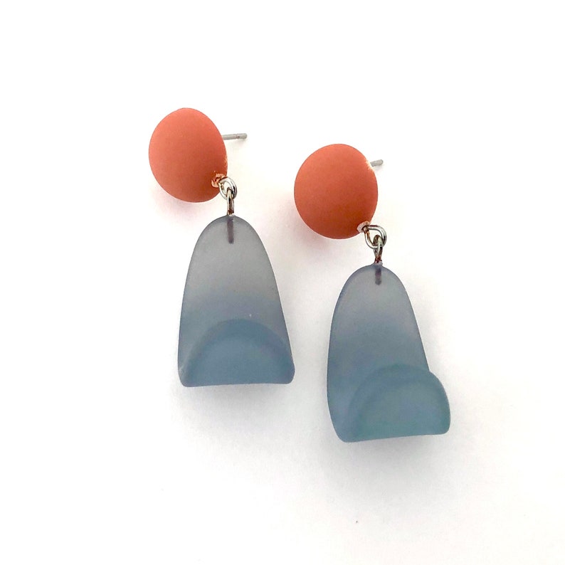 Slate Blue & Rust Petal Drop Earrings Retro Lucite Jewery by | Etsy