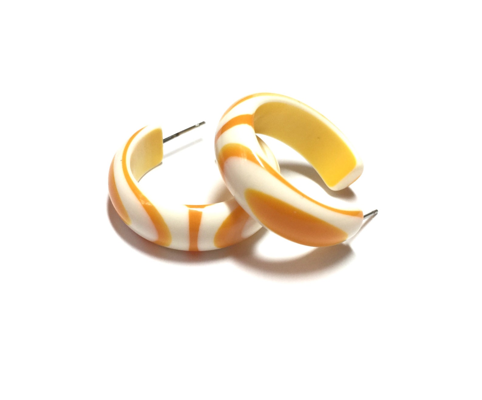 Yellow Hoop Earrings | Golden Yellow Agate Hoops | Vintage Lucite ...