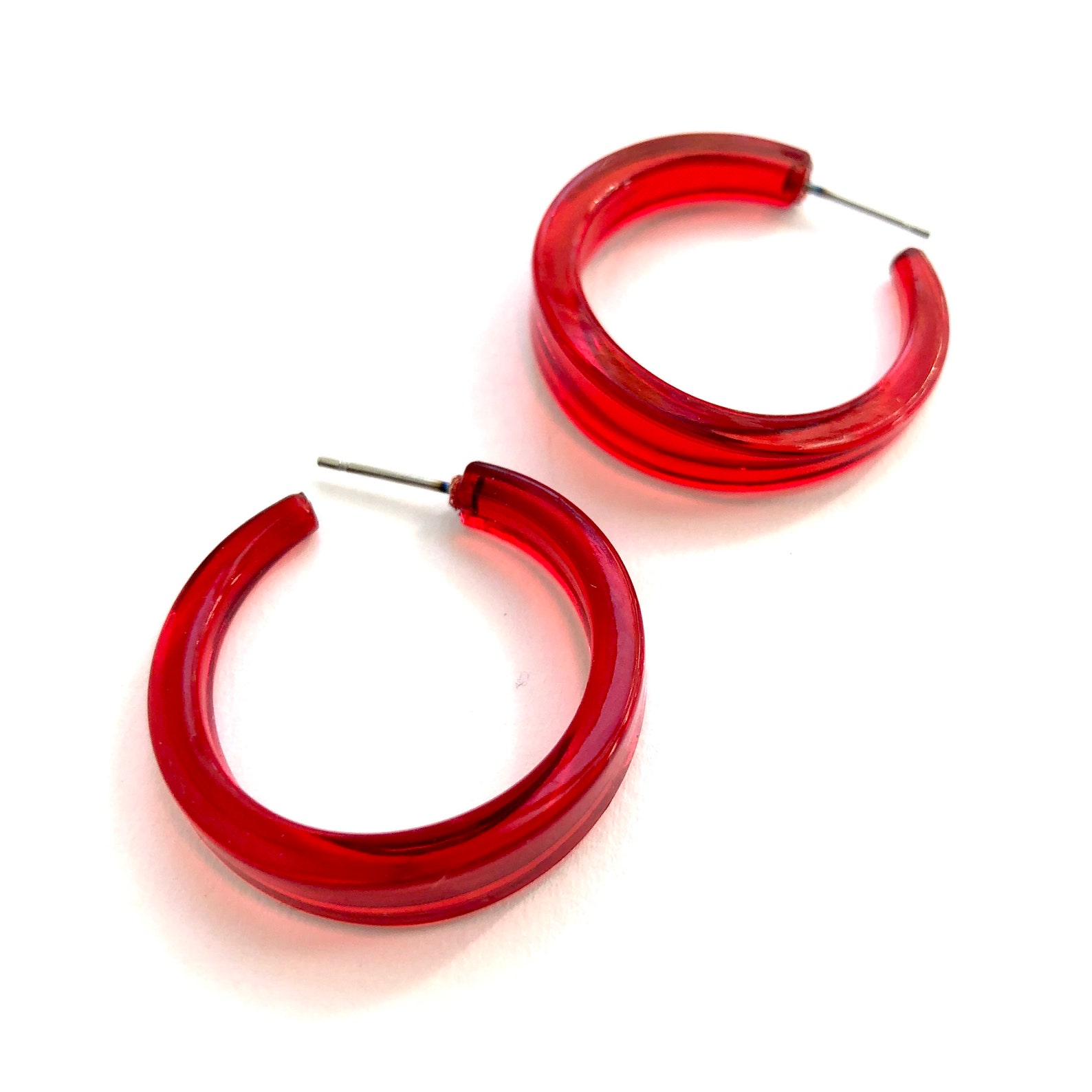 Cherry Red Transparent Lucite Lola Hoop Earrings | Acrylic Hoops by ...