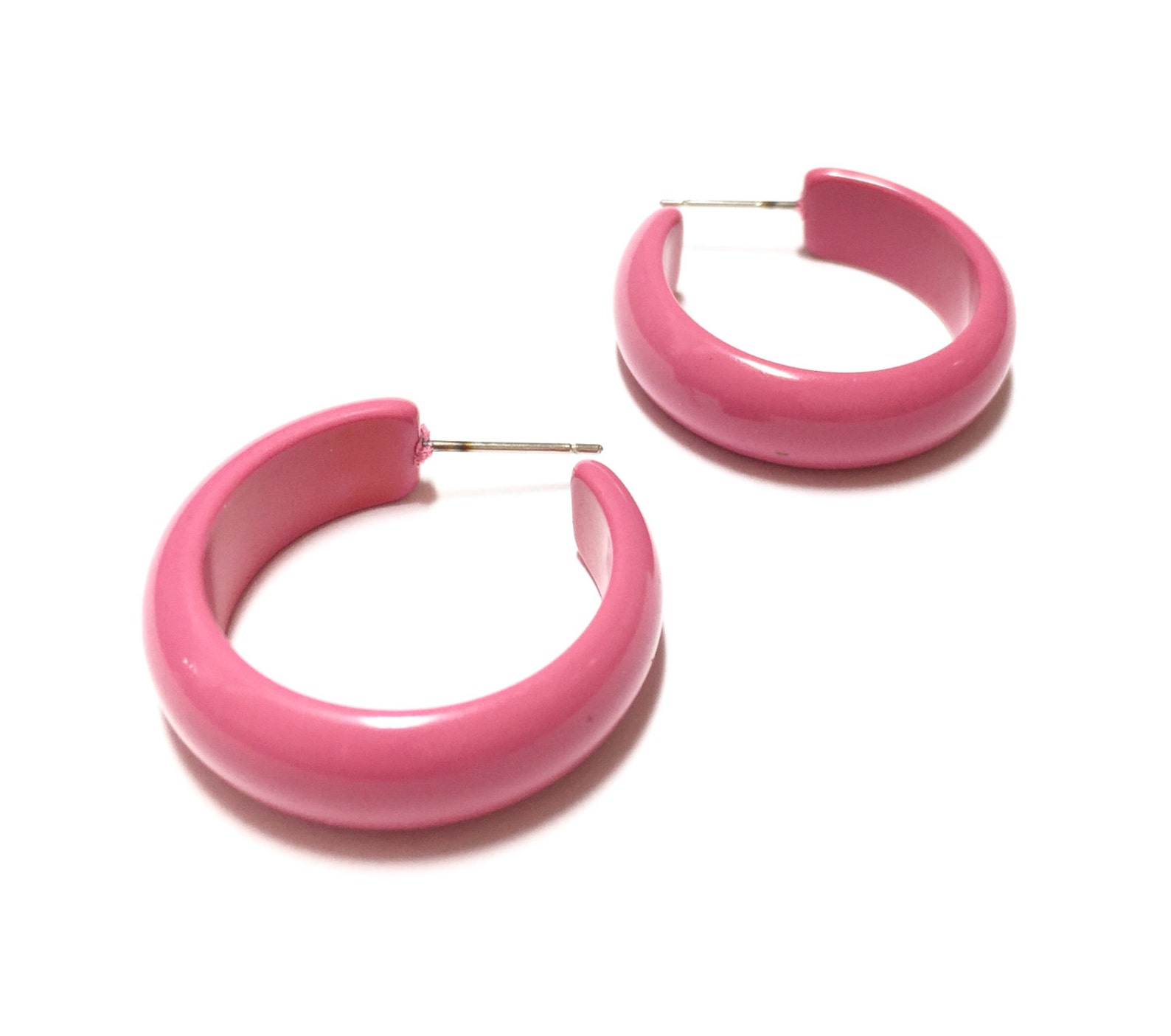 Pink Hoop Earrings | Perfect Pink Retro Hoops | Vintage Lucite Simple ...