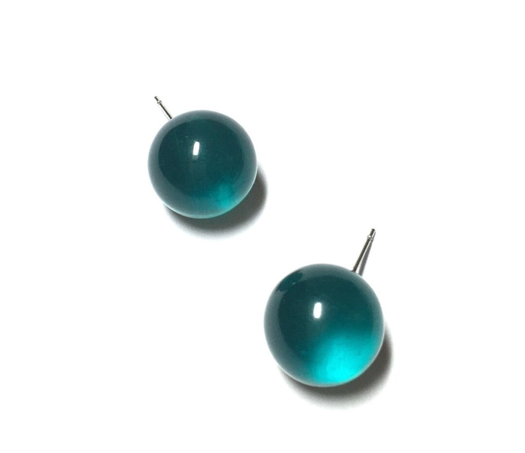 Emerald Green Transparent Ball Stud Earrings | Teal Green Stud Earrings ...