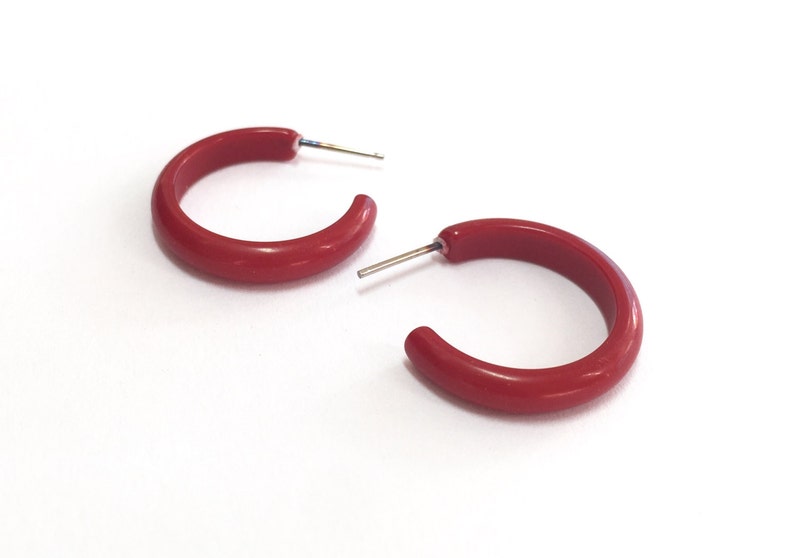 Red Hoops Brick Red Skinny Perfect Hoop Earrings Lucite - Etsy