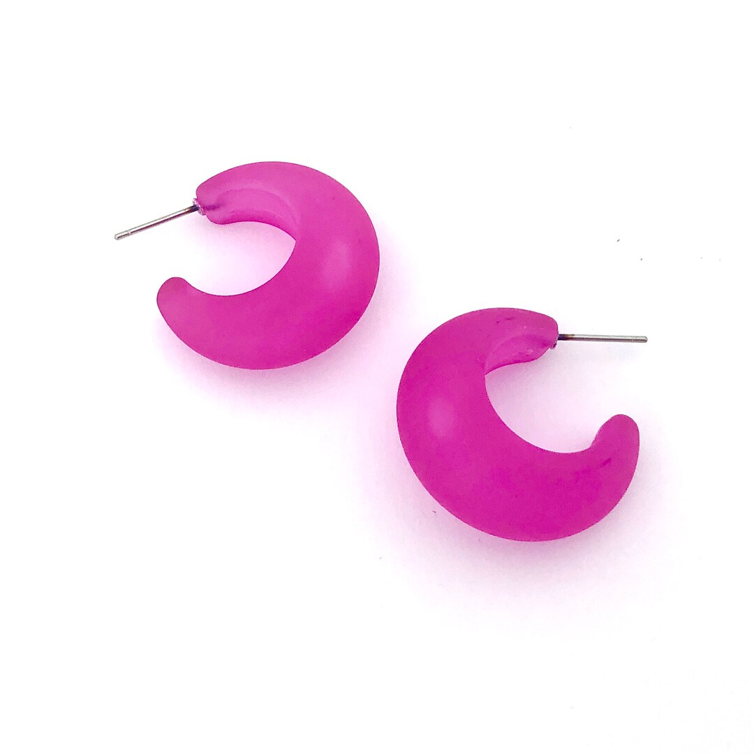 Hot Pink Chunky Snail Shell Hoop Earrings - Etsy