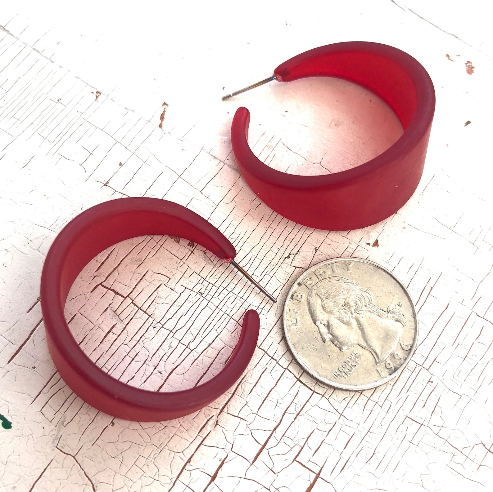 Red Hoop Earrings Large Cherry Red Hoops Frosted Bettie - Etsy