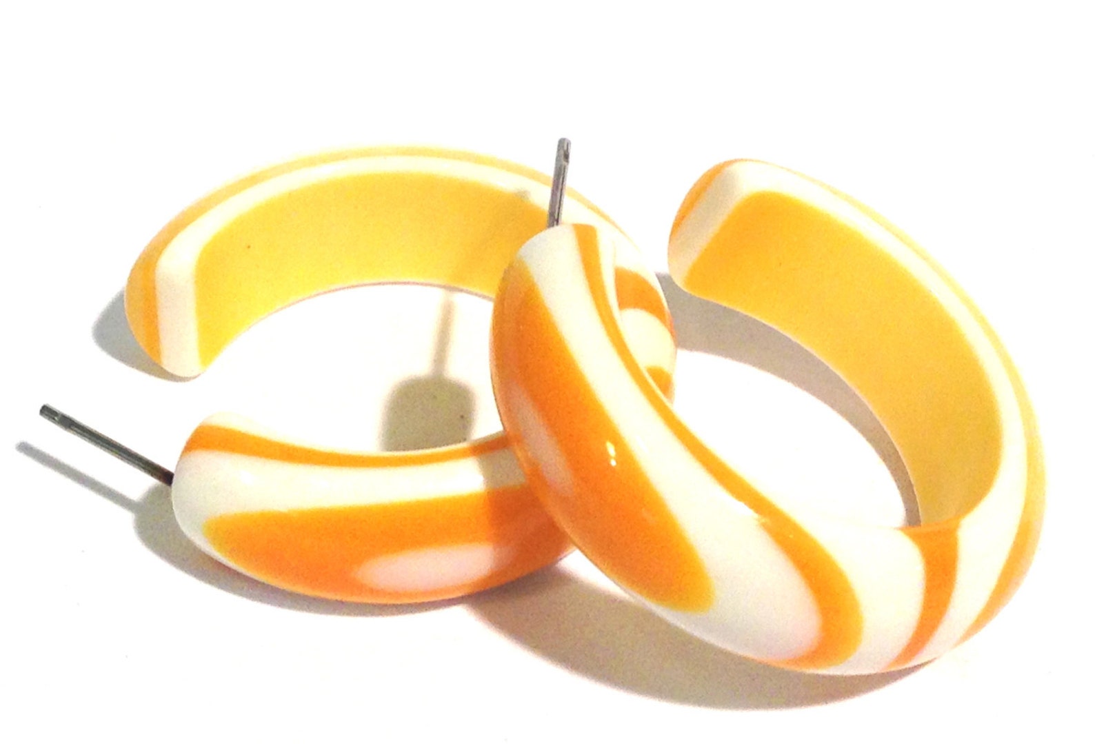 Yellow Hoop Earrings | Golden Yellow Agate Hoops | Vintage Lucite ...