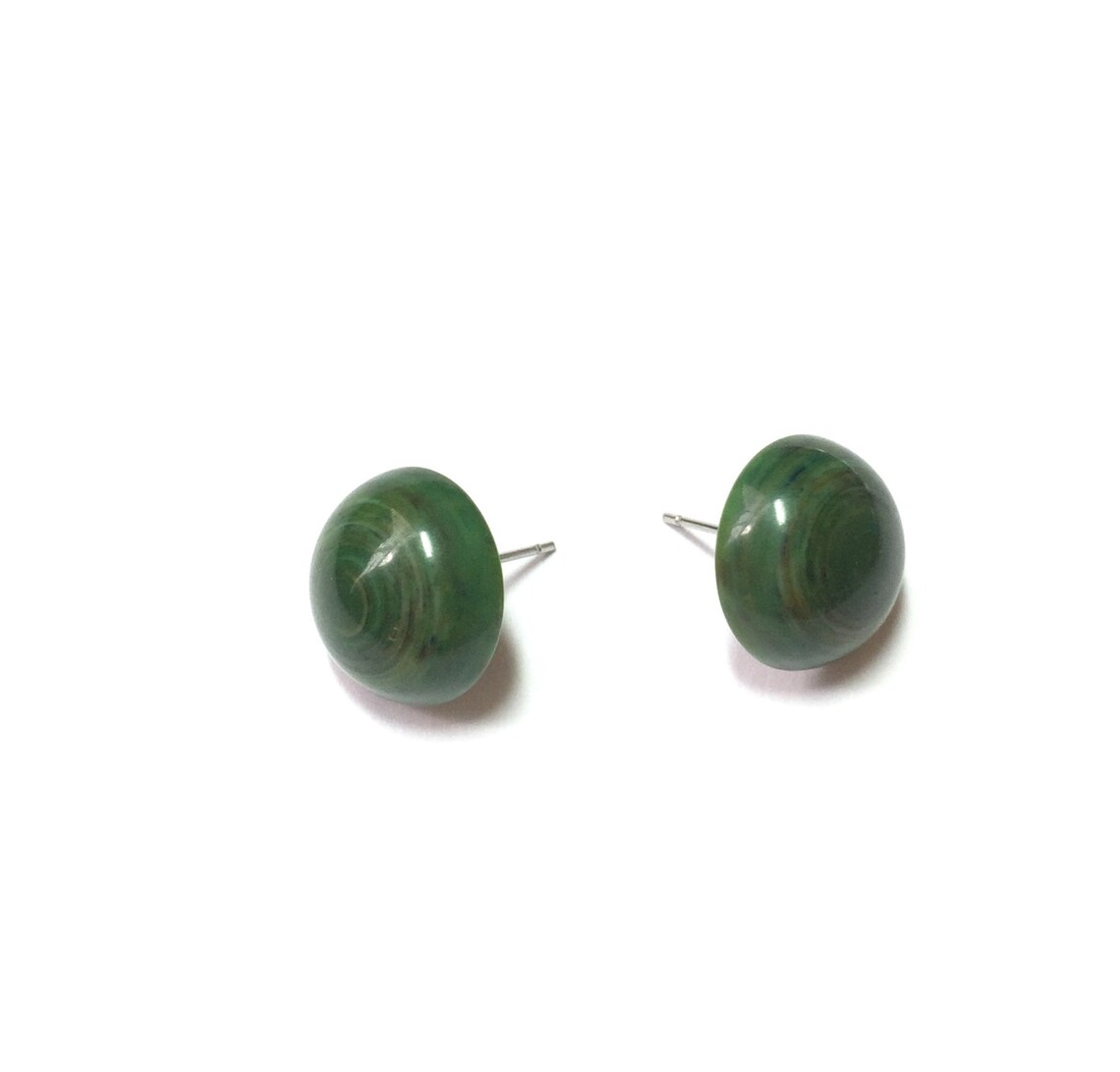 Dark Green Stud Earrings Marbled Green Studs Vintage - Etsy
