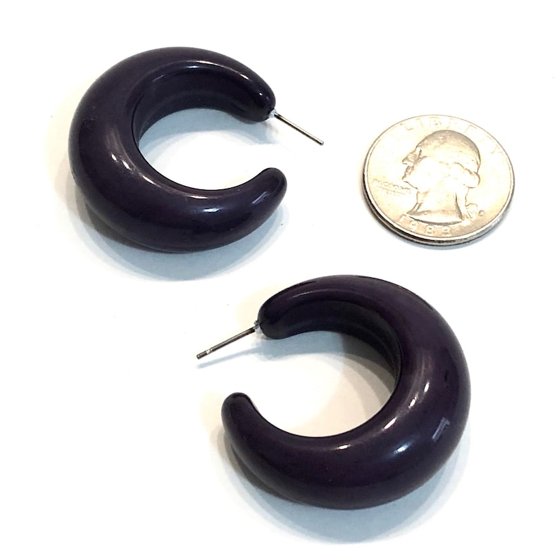 Black Chunky Hoops | Retro Large Lucille Ball Hoops | Vintage Lucite ...