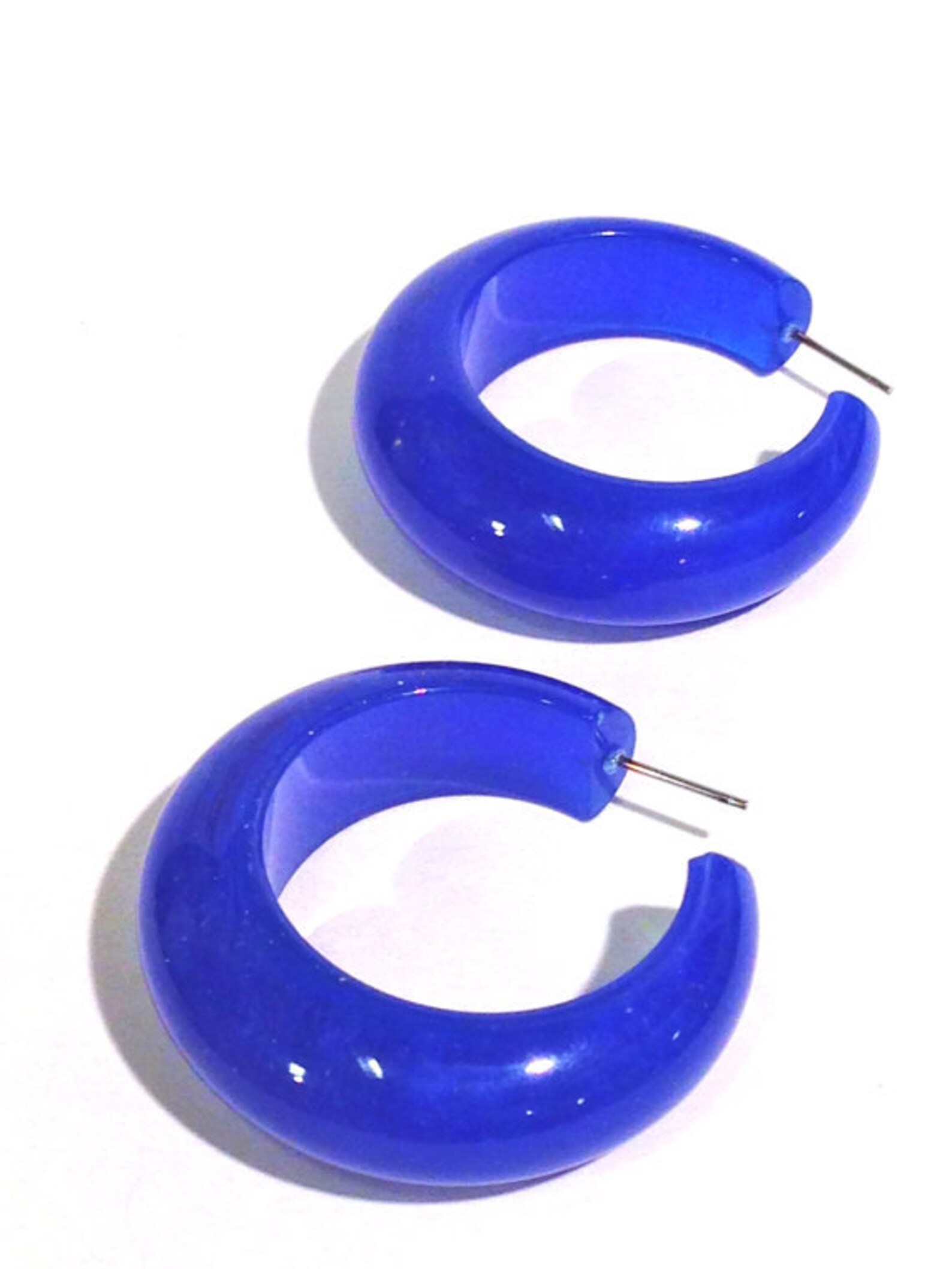 Big Blue Chunky Hoops Electric Blue Marbled Hoops Vintage - Etsy