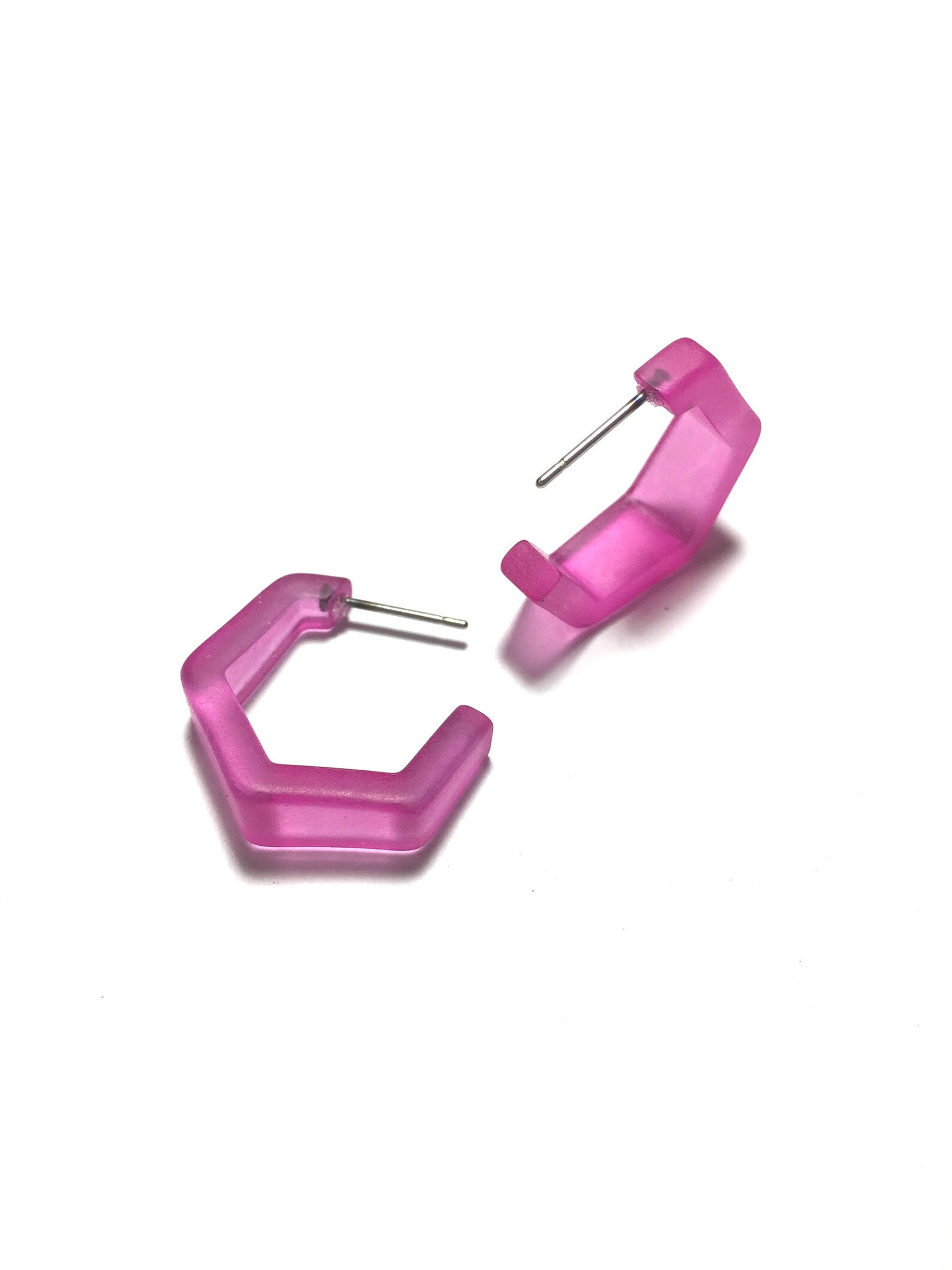 Hot Pink Hoops Earrings Frosted Tapered Hex Hoops Vintage - Etsy