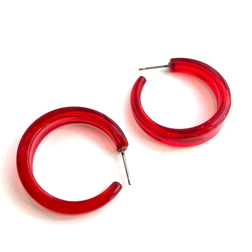 Cherry Red Transparent Lucite Lola Hoop Earrings Acrylic - Etsy