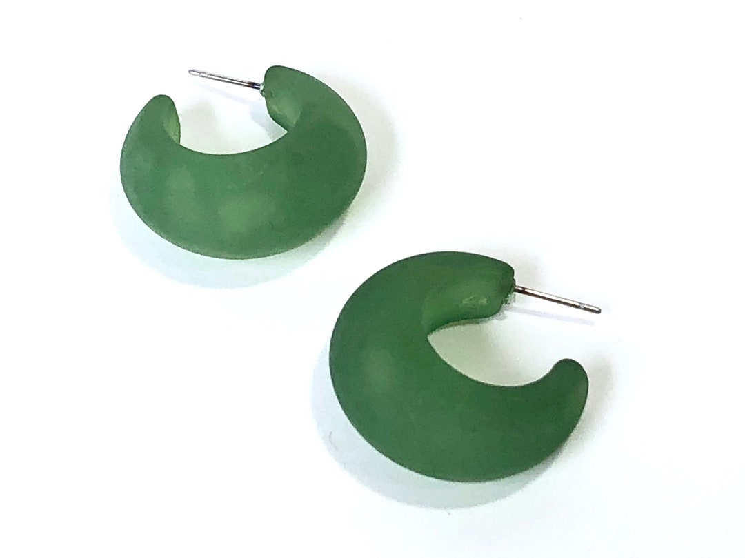 Sea Glass Green Chunky Snail Shell Frosted Lucite Hoop Earrings - Etsy
