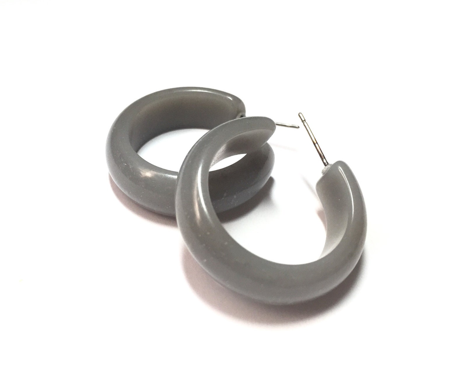 Dark Grey Hoop Earrings Charcoal Gray Hoops Stone Like - Etsy