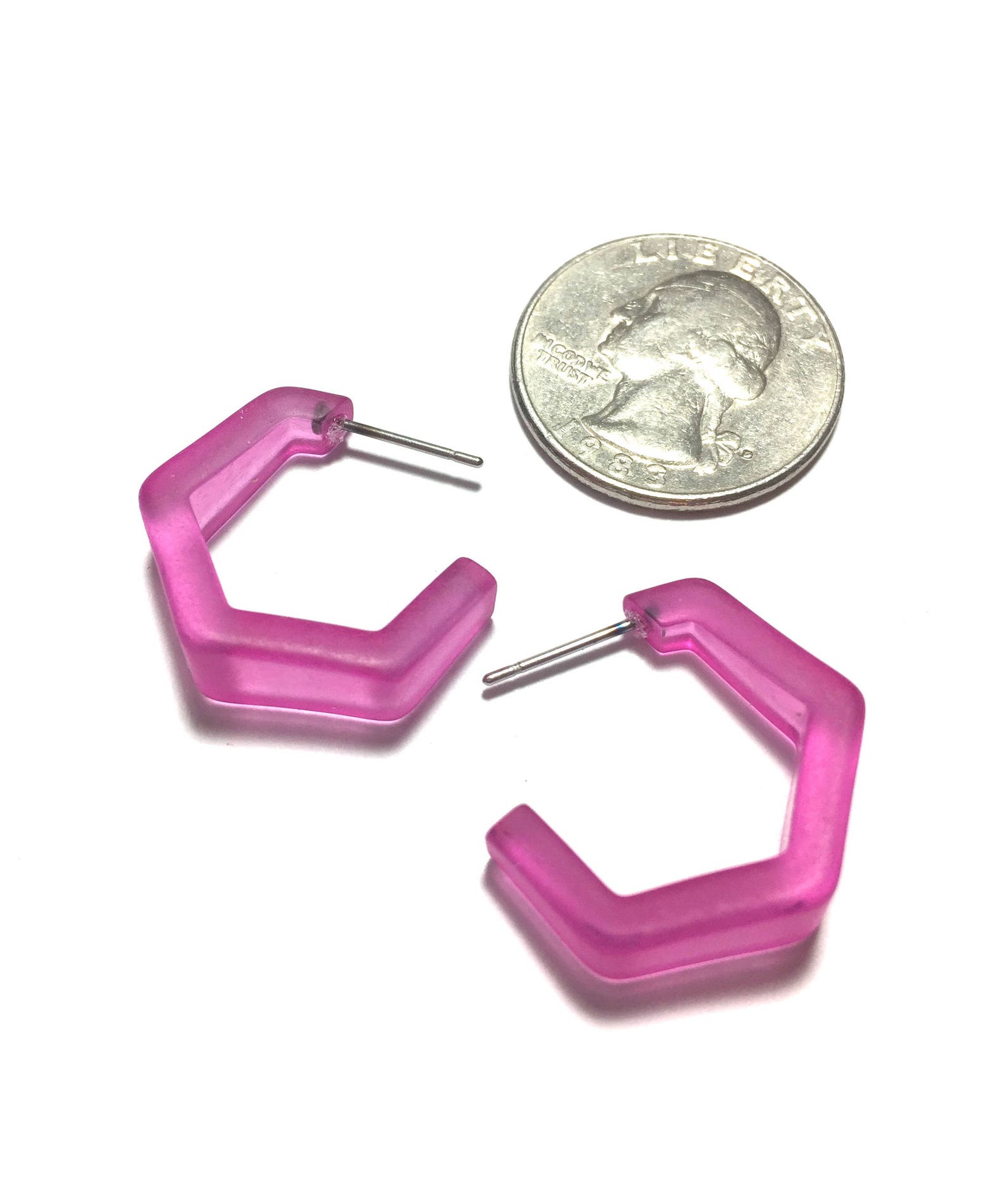 Hot Pink Hoops Earrings Frosted Tapered Hex Hoops Vintage - Etsy
