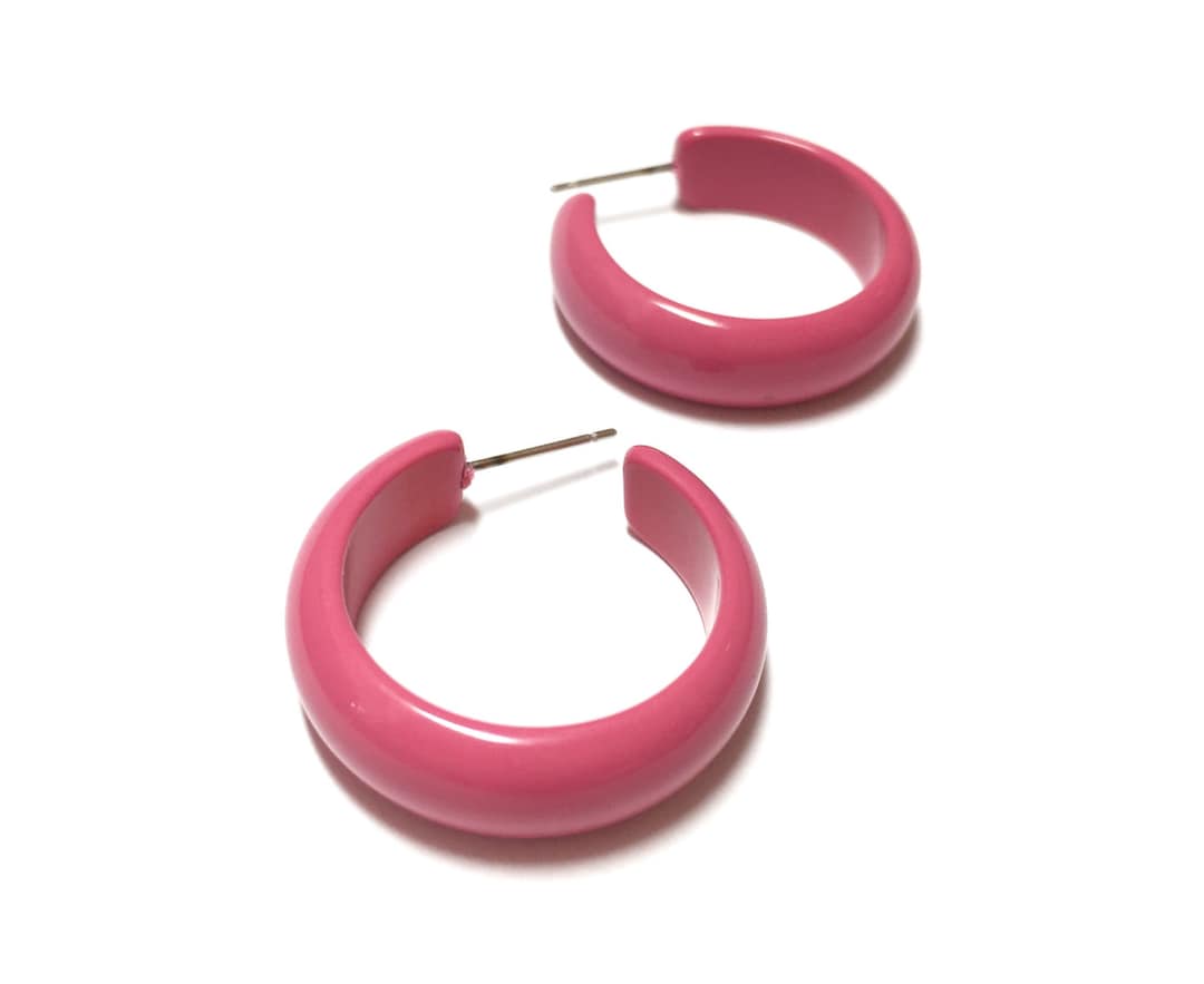 Pink Hoop Earrings | Perfect Pink Retro Hoops | Vintage Lucite Simple ...