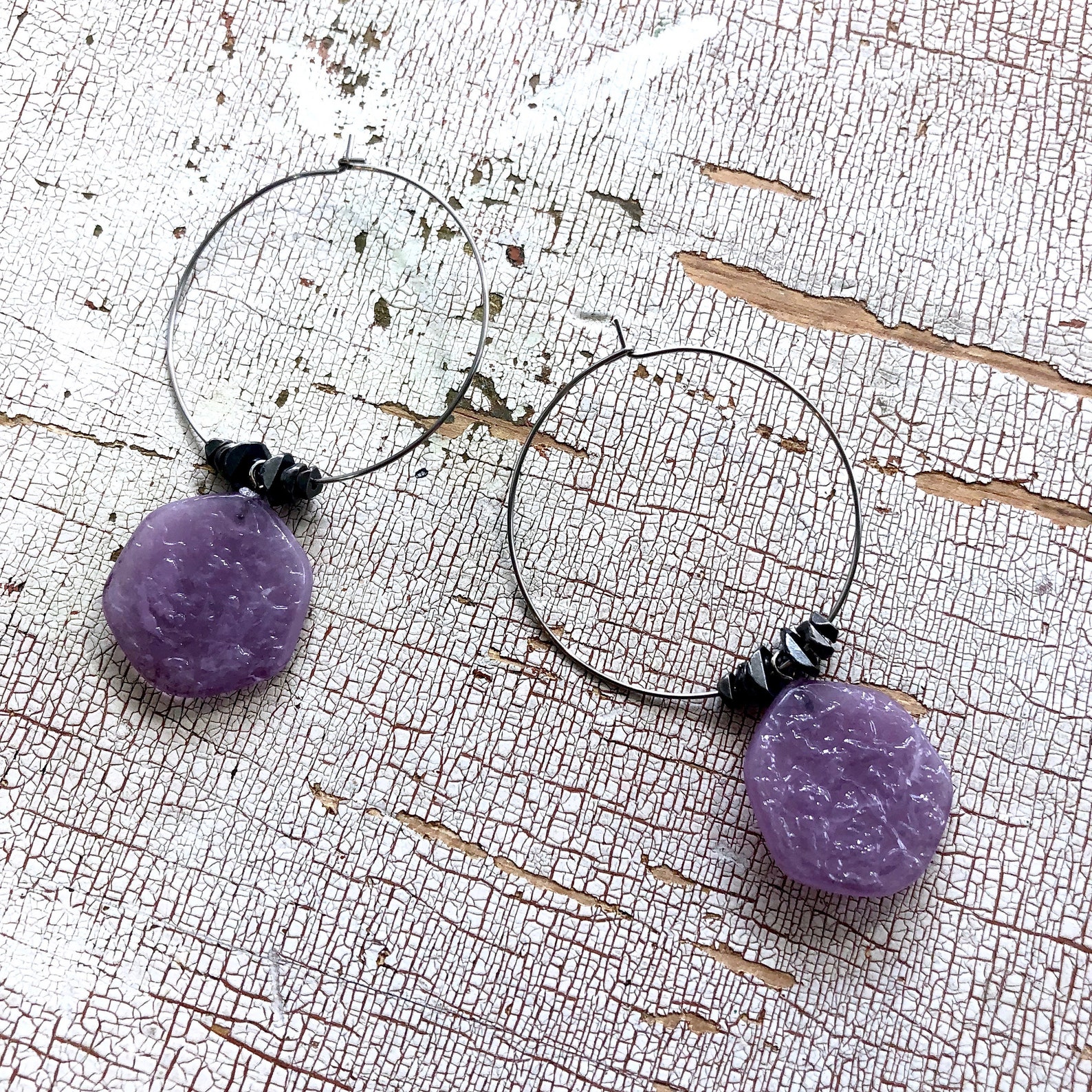 Marbled Lavender 'stained Glass' Gun Metal Hoop | Etsy