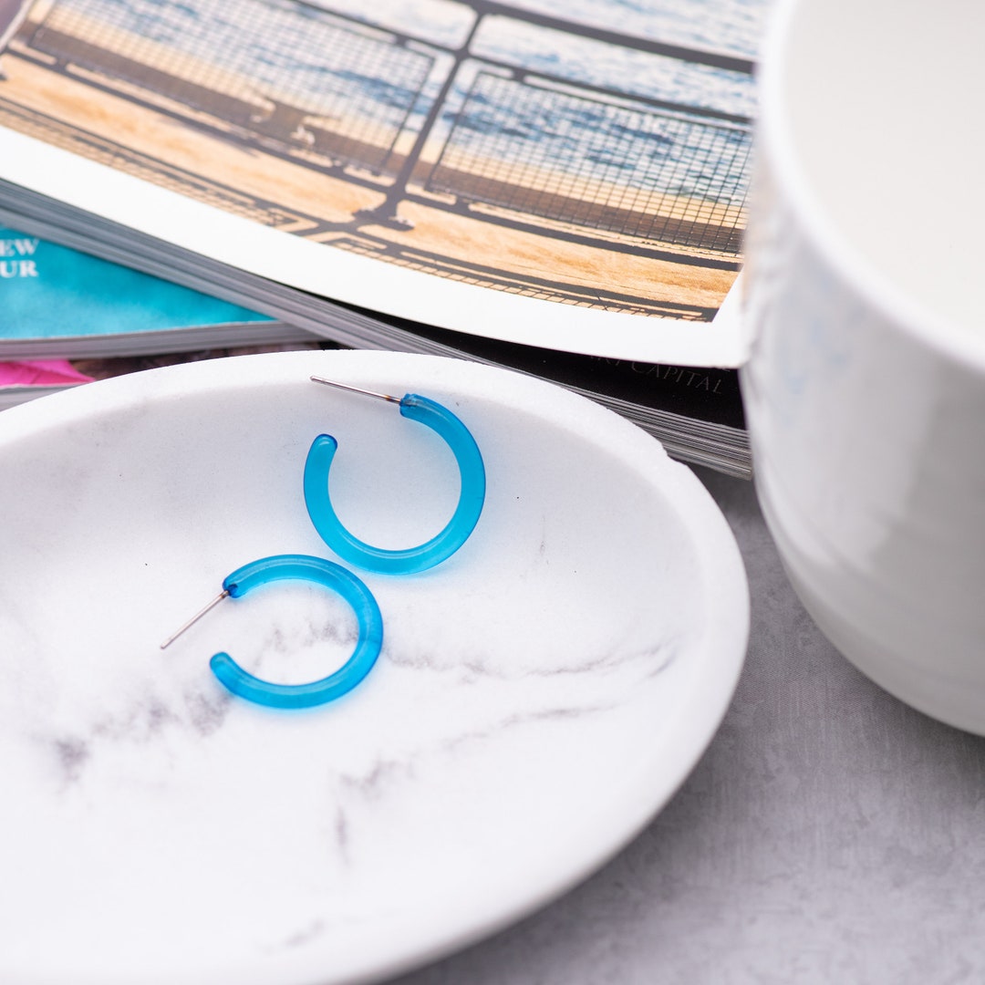 Aqua Small Jelly Tube Hoop Earrings - 1" - Colorful Vintage Lucite ...