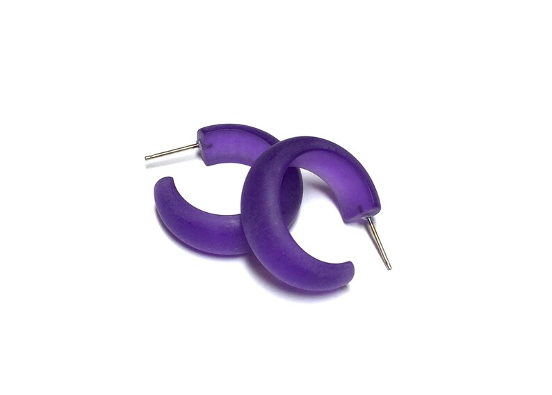 Deep Purple Hoop Earrings | Dark Purple Frosted Hoops | Vintage Lucite ...