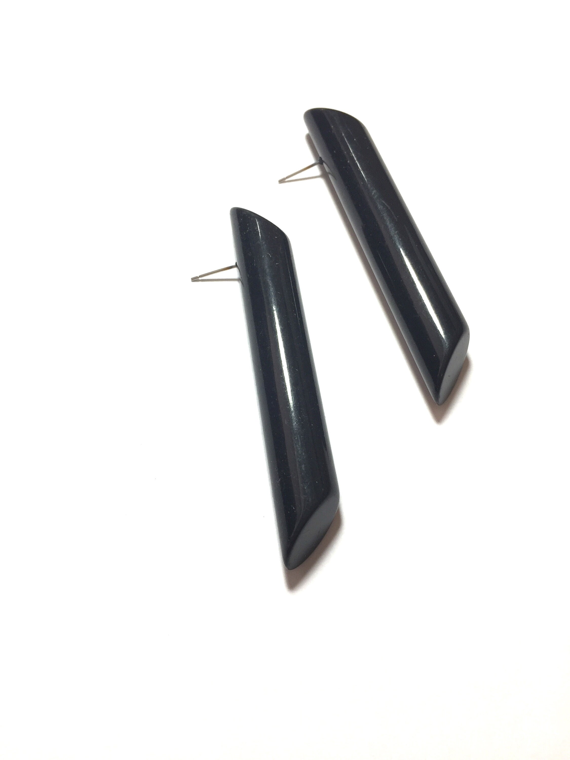 Black Vintage Couture Mega Stick Earrings | Modern Art Jewelry | Jet ...