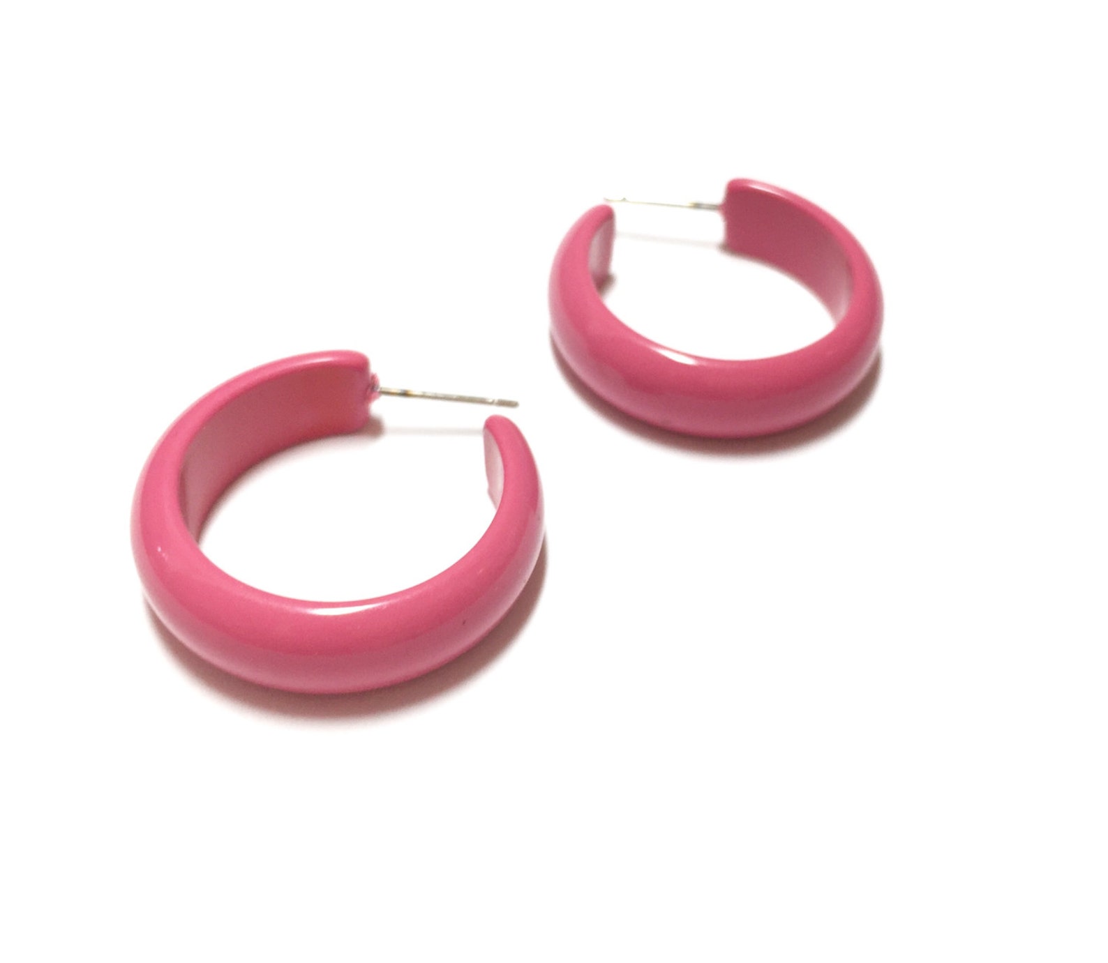 Pink Hoop Earrings Perfect Pink Retro Hoops Vintage Lucite - Etsy