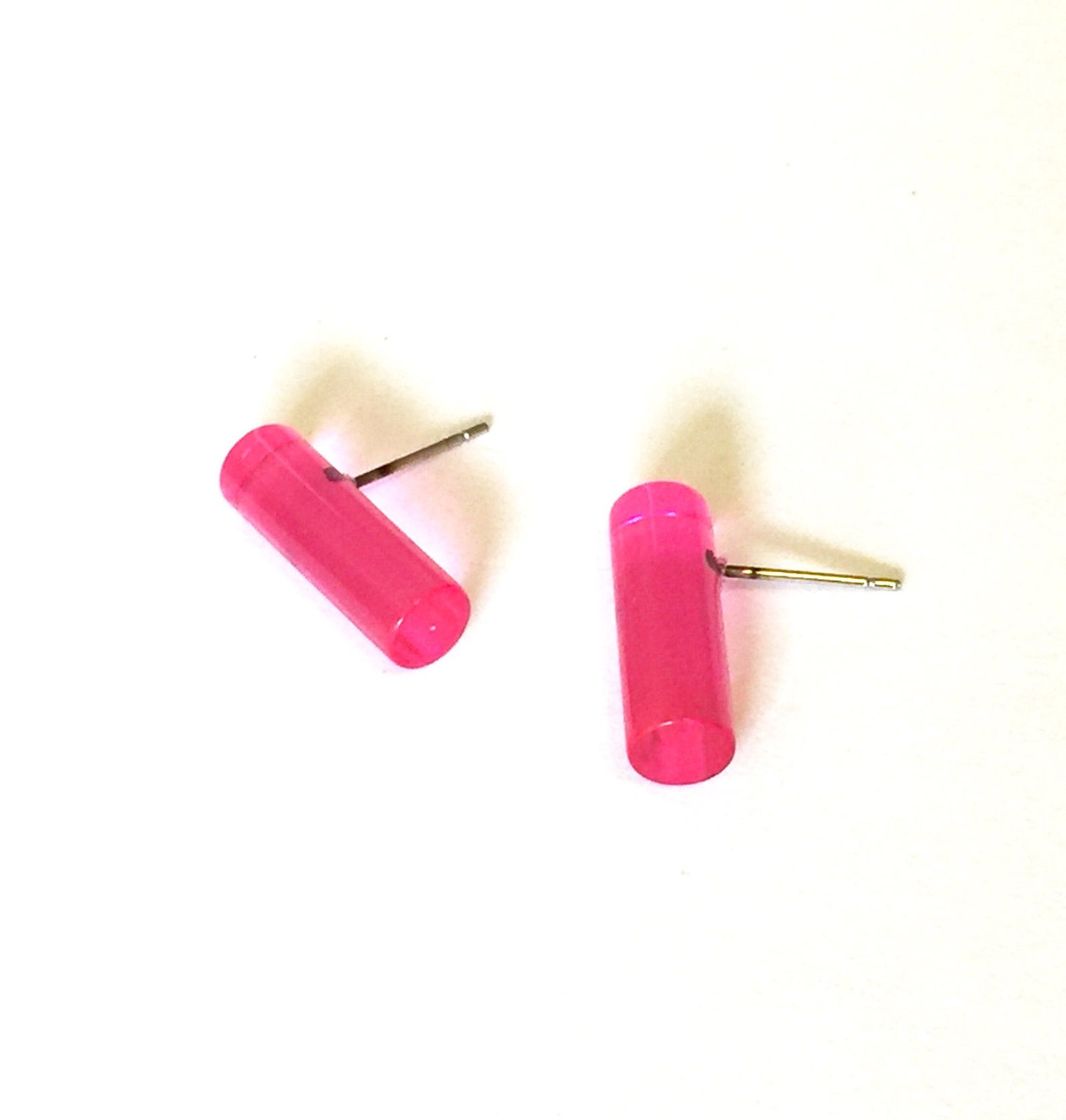 Pink Stick Stud Earrings | Hot Pink Earrings | Vintage Transparent ...