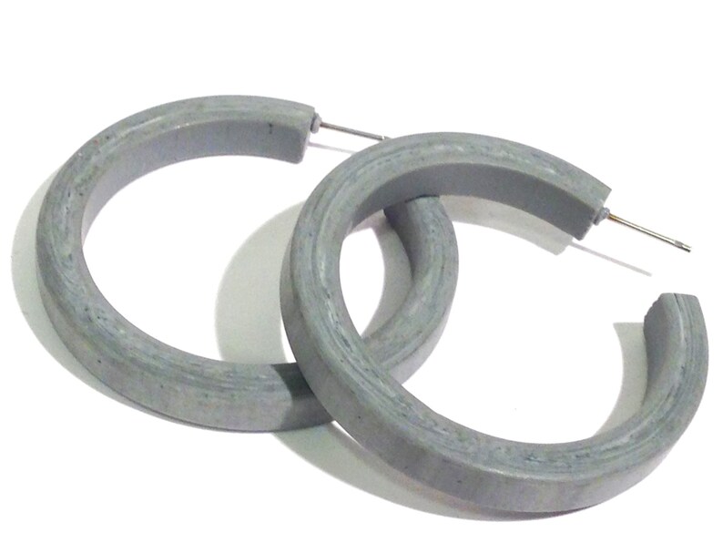 Grey Hoop Earrings Marbled Soft Grey Hoops Gray Matte - Etsy
