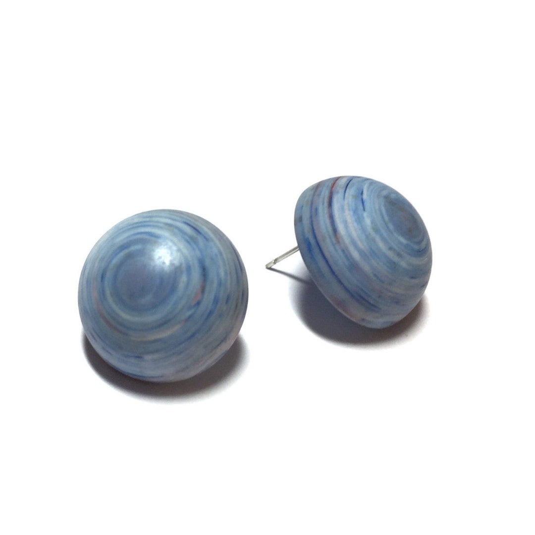 Indigo Blue Stud Earrings Denim Blue Retro Button Studs Vintage Matte ...