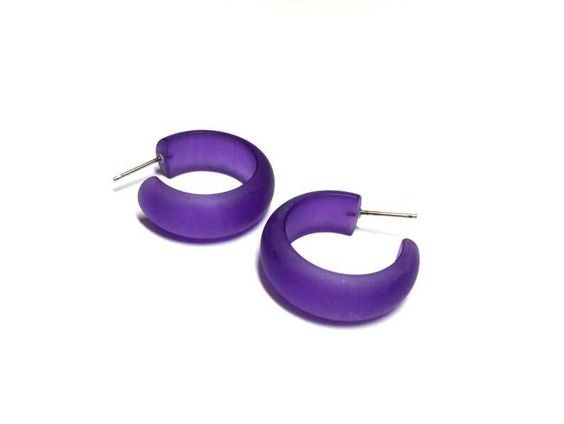 Deep Purple Hoop Earrings | Dark Purple Frosted Hoops | Vintage Lucite ...
