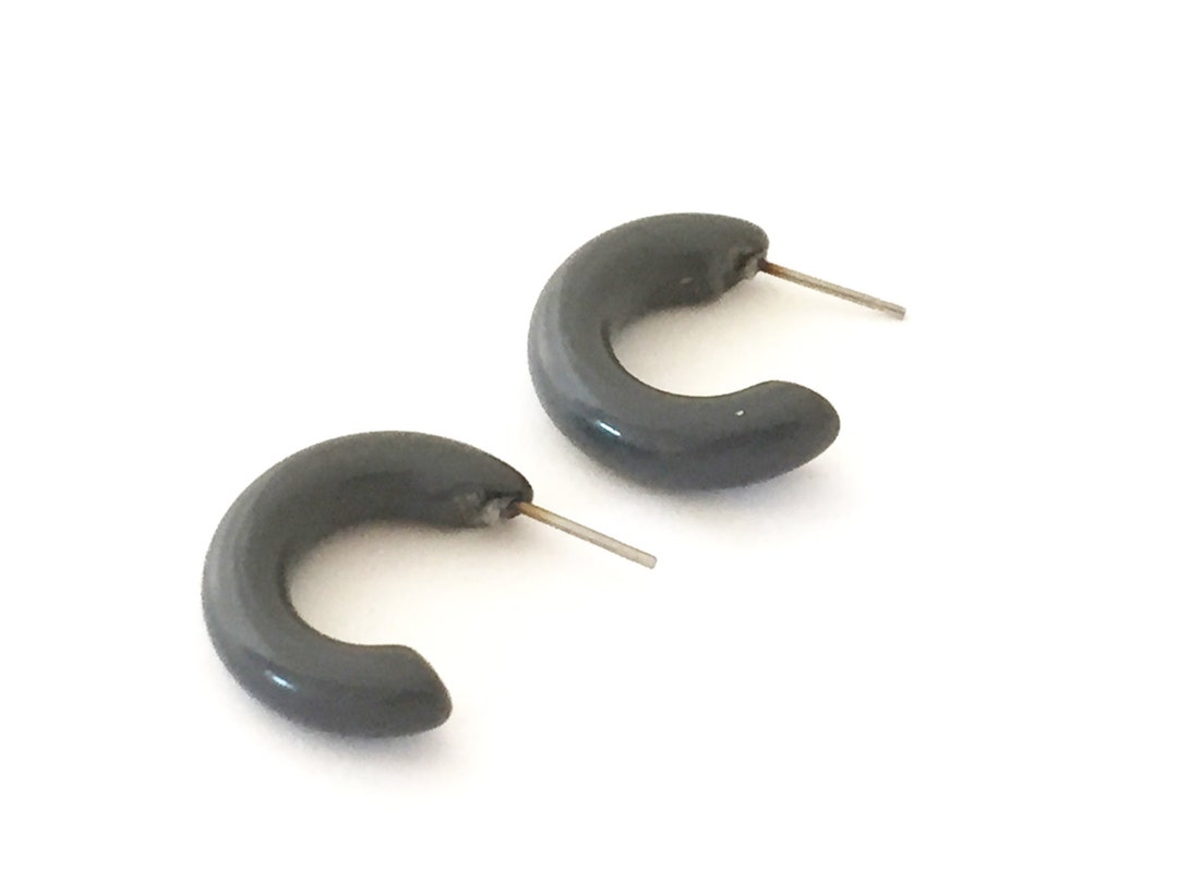 Tiny Grey Hoops | Dark Grey Hoop Earrings | Slate Grey Secretary Hoops ...