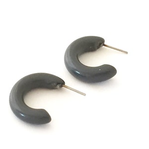 Tiny Grey Hoops | Dark Grey Hoop Earrings | Slate Grey Secretary Hoops ...