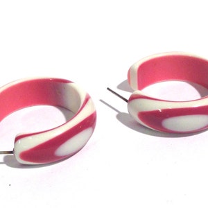 Hot Pink Hoop Earrings | Fuchsia Agate Hoops | Vintage Marbled Hot Pink ...