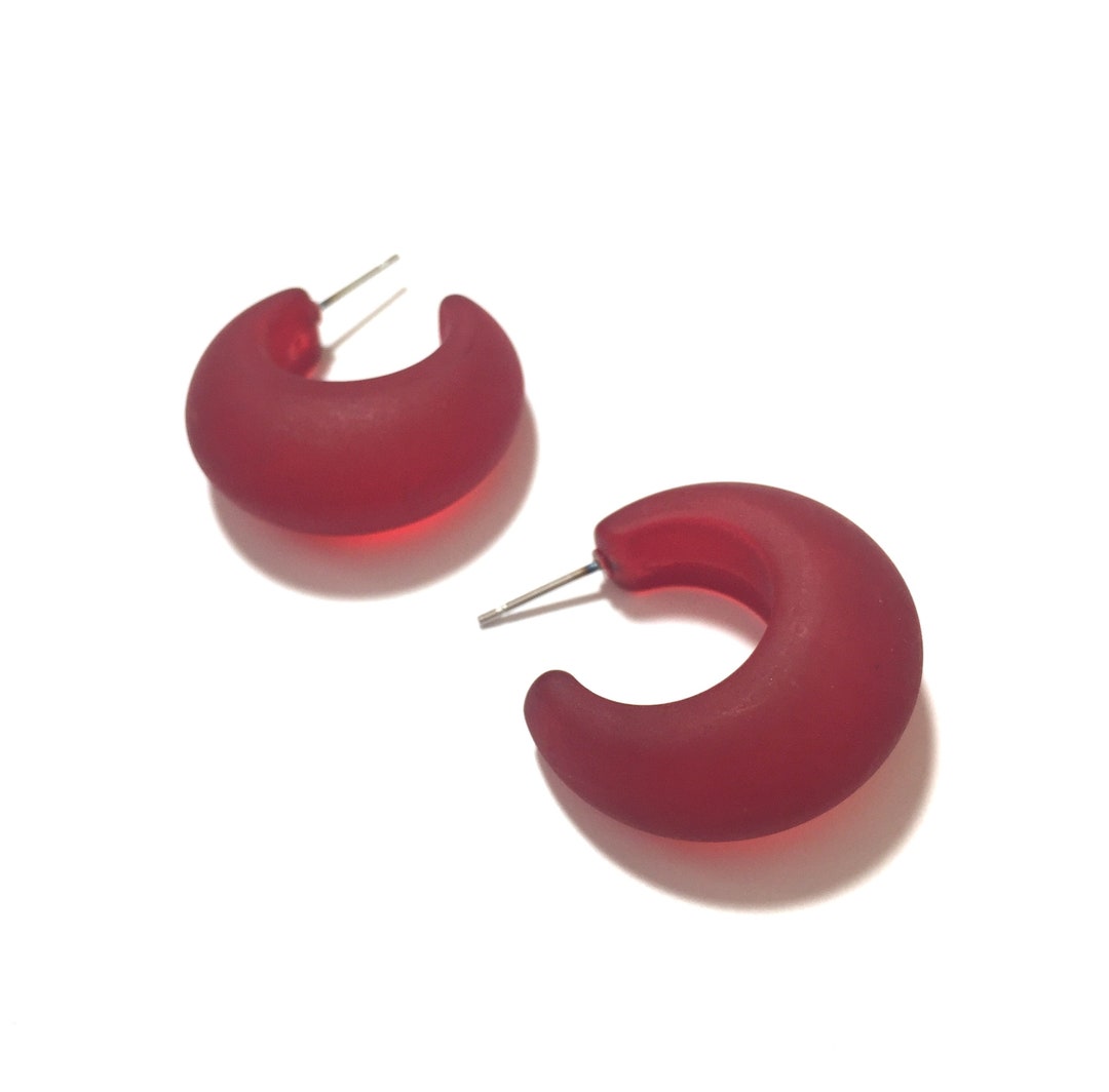 Cherry Red Frosted Chunky Snail Shell Hoop Earrings - Etsy