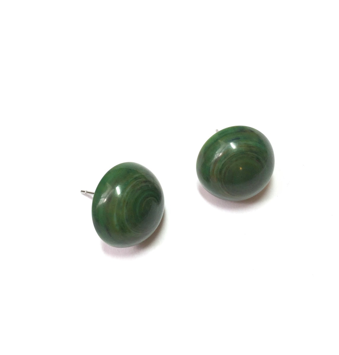 Dark Green Stud Earrings Marbled Green Studs Vintage - Etsy