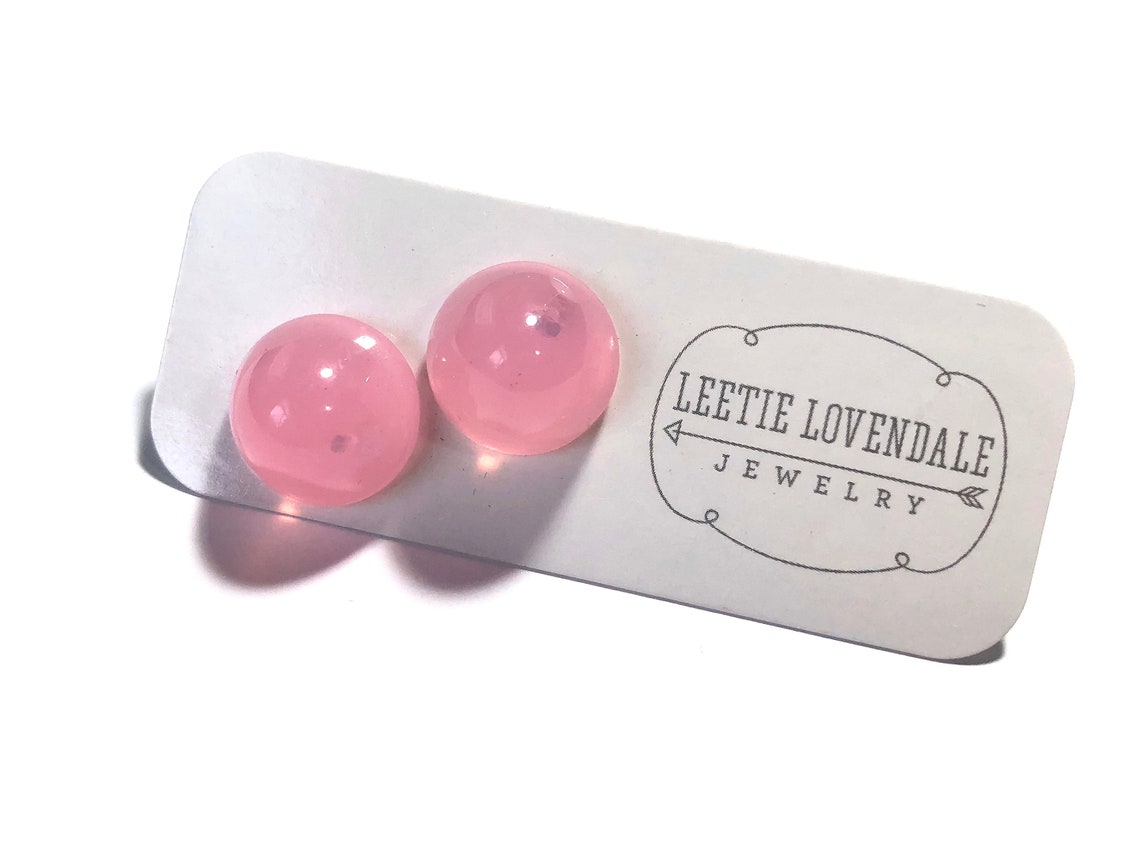 Pink Opal Studs Pastel Pink Translucent Gumdrop Button Stud - Etsy