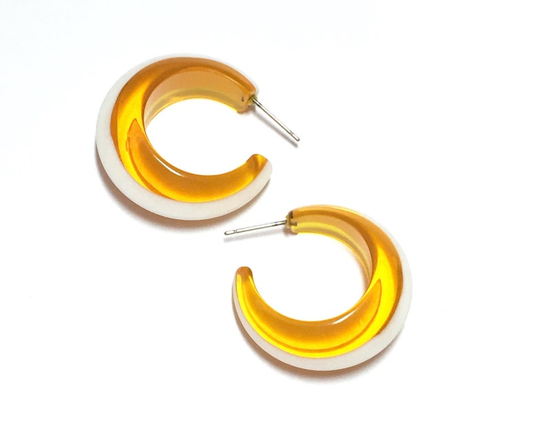Yellow Hoop Earrings Lucite Pinched Bulb Hoops in Yellow and - Etsy