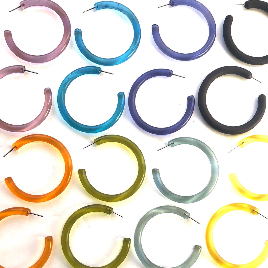 Lucite XL Jelly Hoop Earrings - 2 Inch - Hand-dyed Vintage Stock Hoops ...