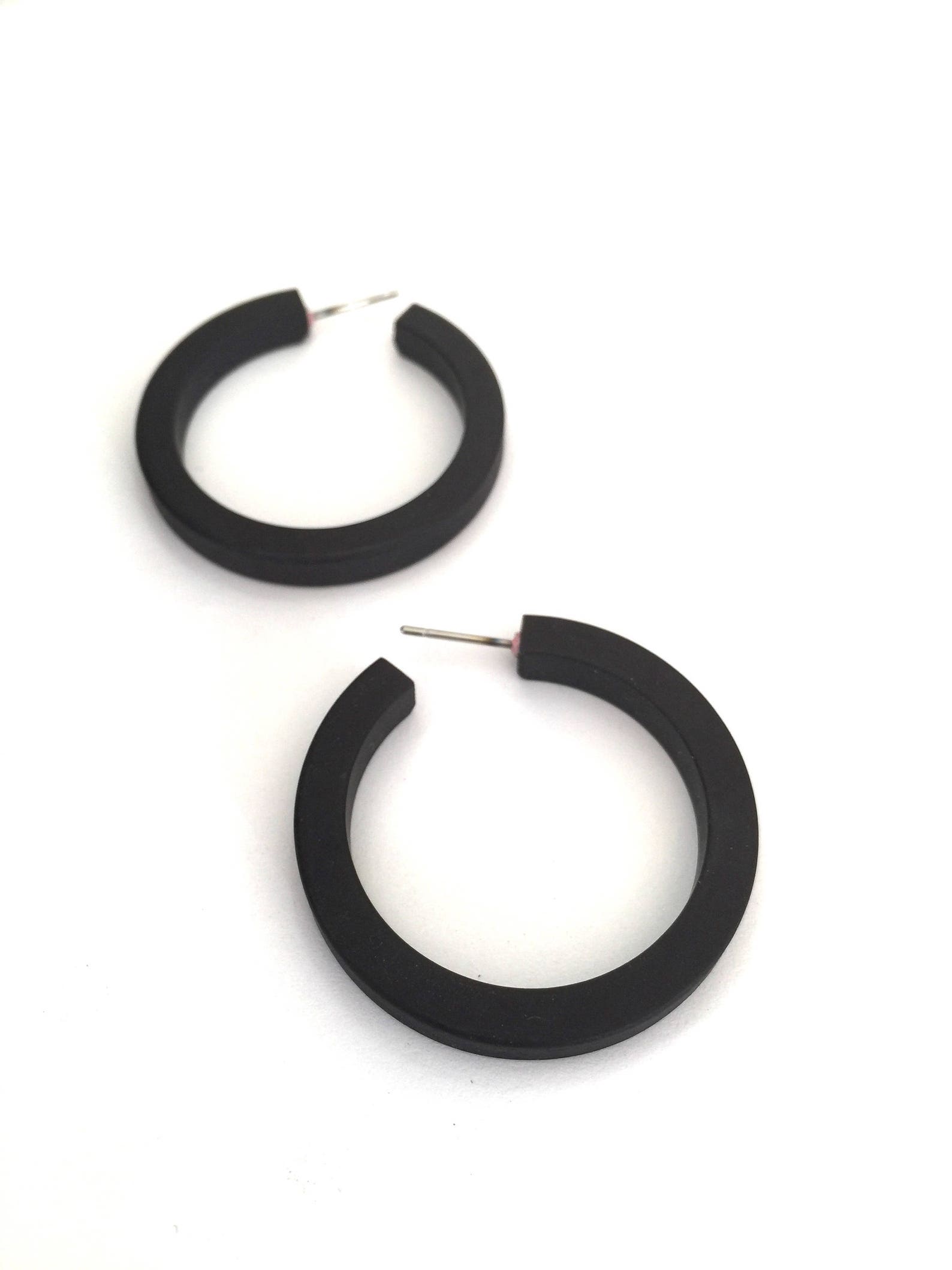 Black Hoop Earrings Jet Black Matte Acrylic Classic Hoops - Etsy