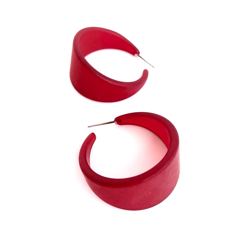 Red Hoop Earrings Large Cherry Red Hoops Frosted Bettie - Etsy